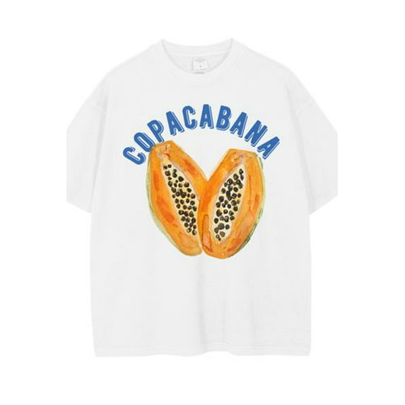 Copacabana Tropical Papaya Graphic Tee with Bright Fruit Illustration ...
