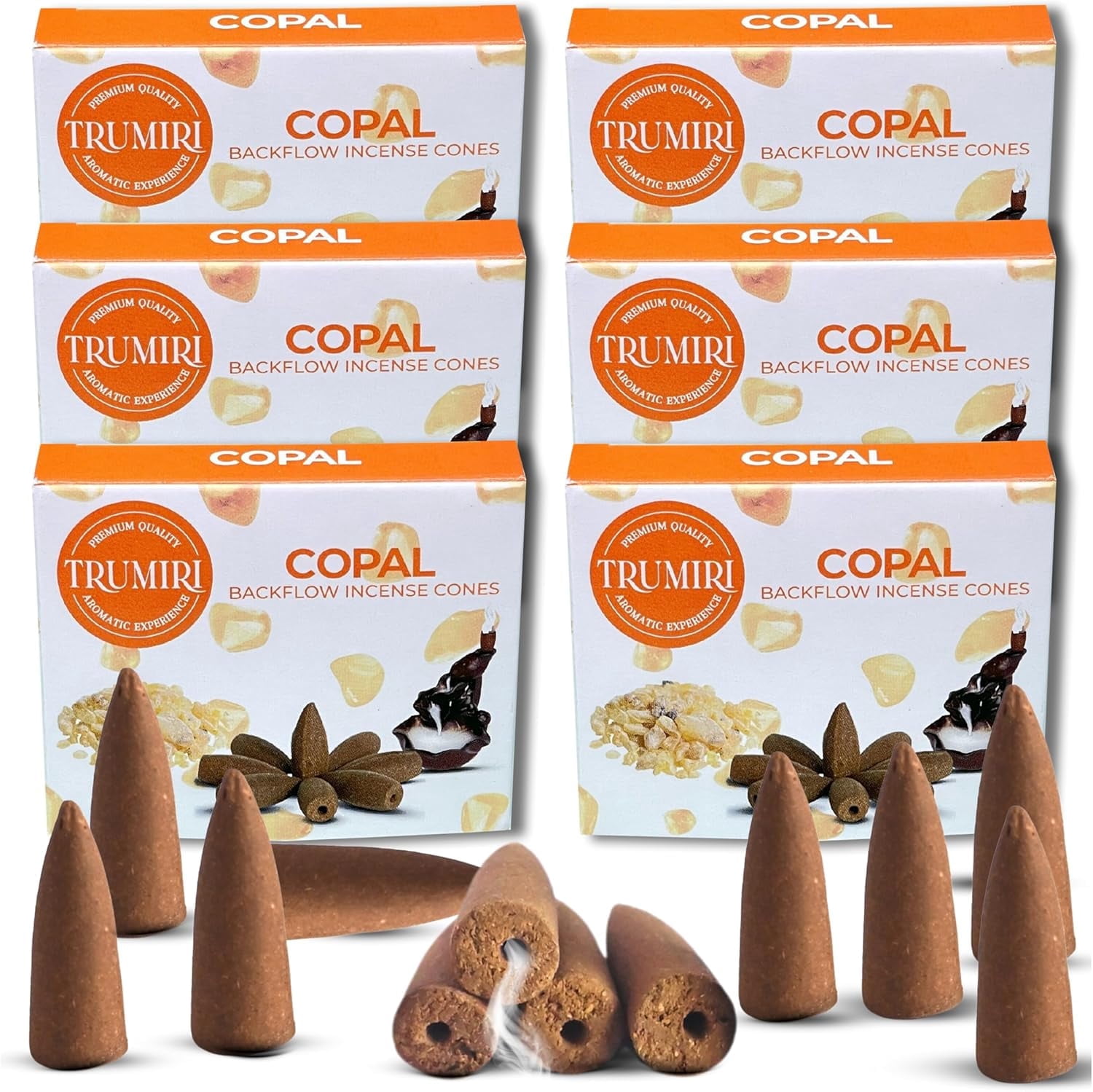 Copal Backflow Incense Cones - 60 Cones, Six Packs of 10, Waterfall ...
