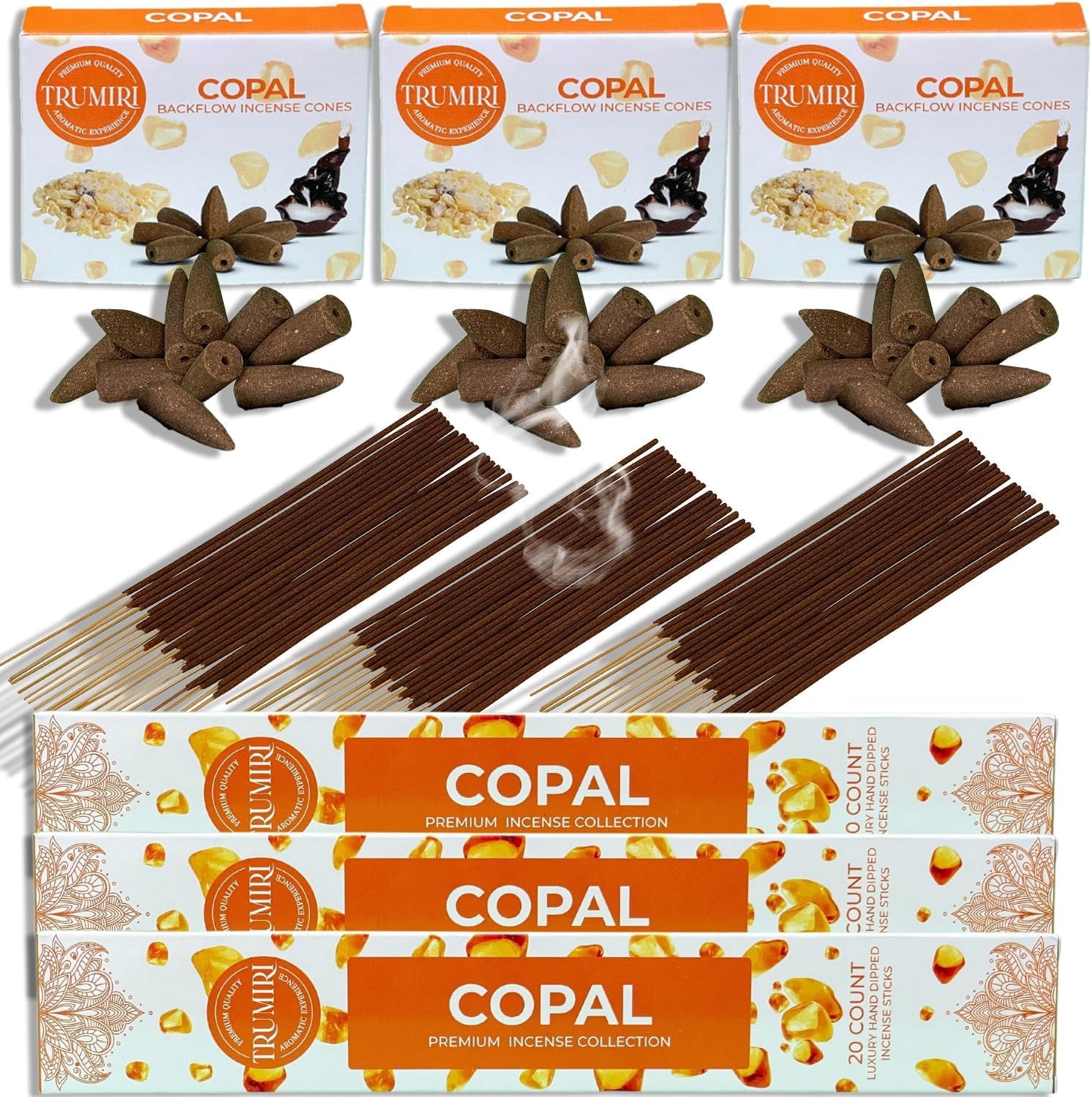 Copal Incense Sticks & Backflow Incense Cones for Waterfall Combo Pack ...