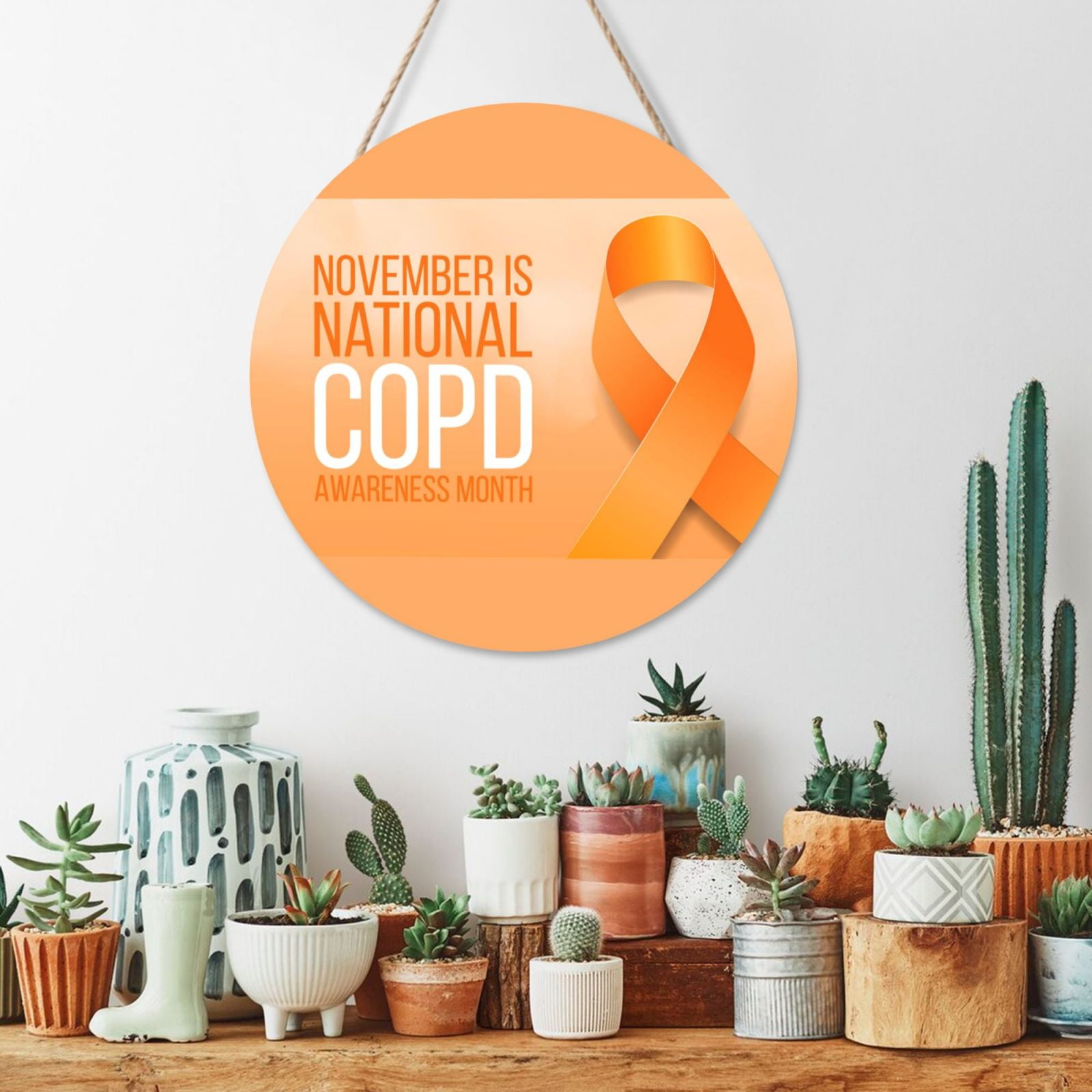 Copd Awareness Month Orange Ribbon Wooden Hanging Sign Ornament Welcome ...