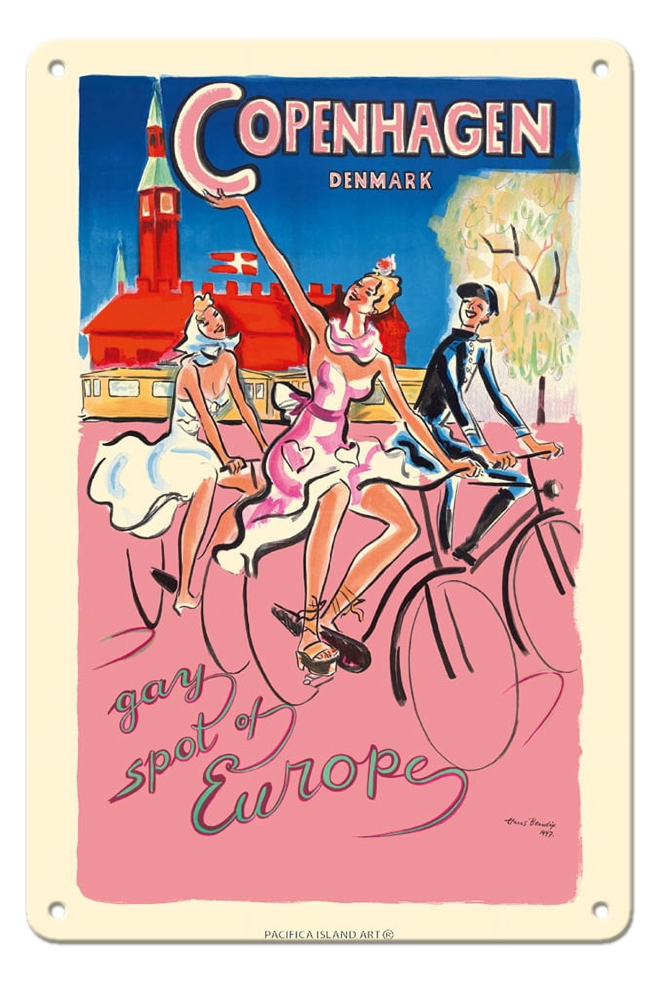 Copenhagen Denmark - Gay Spot of Europe - Vintage Travel Poster by Hans ...