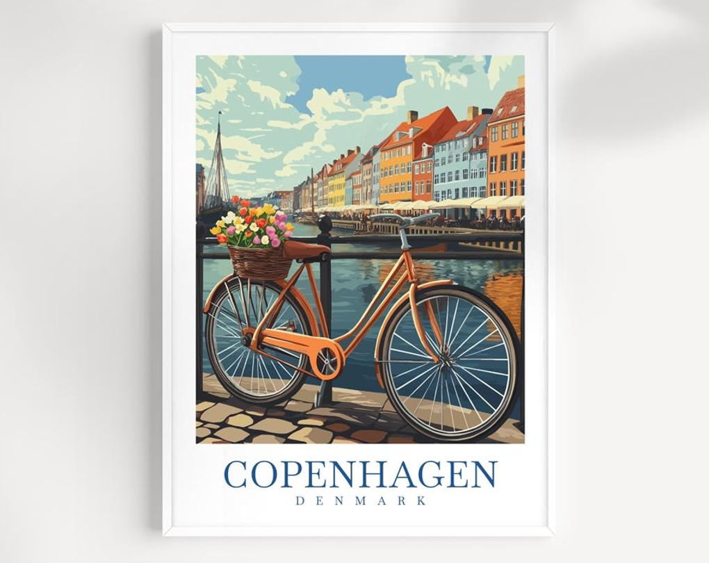 Copenhagen Denmark Travel Print Wall Art – Illustrated Cityscape Poster ...