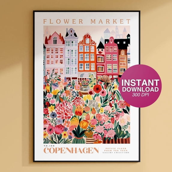 Copenhagen Flower Market Print Instant Botanical Wall Art Blue Art ...