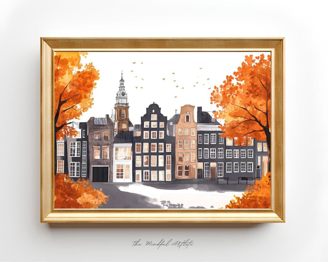 Copenhagen Illustration Fall Autumn Denmark Cozy Scenery Print ...