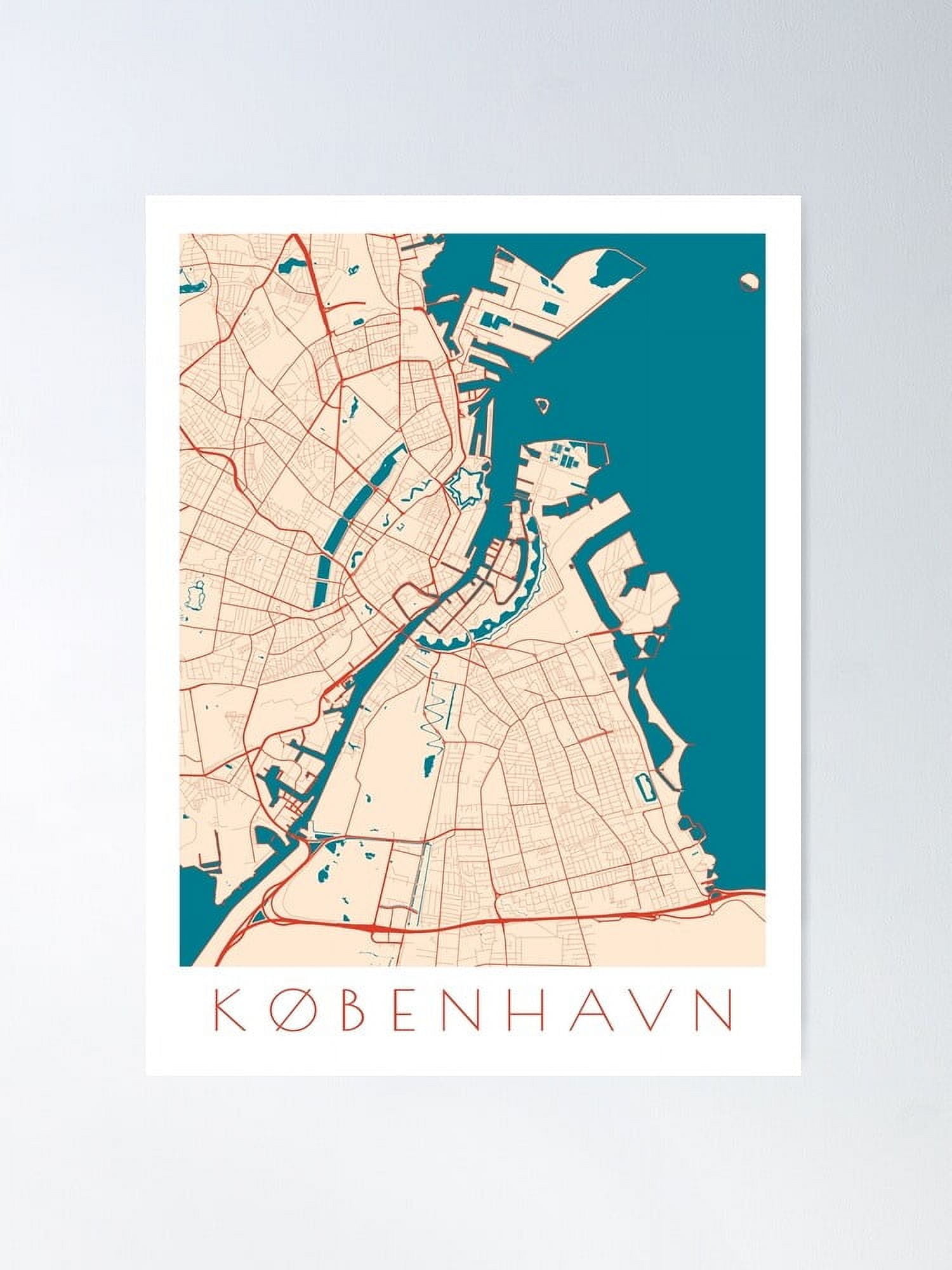 Copenhagen / Kobenhavn City Map Poster - Walmart.com