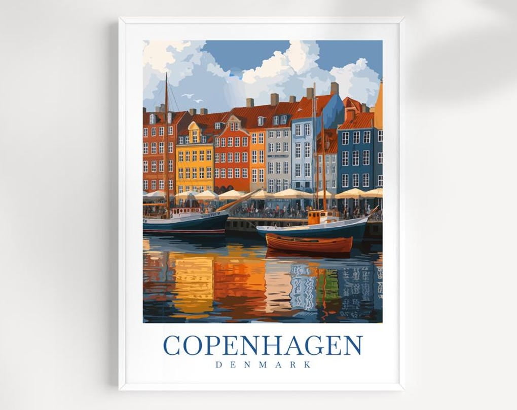 Copenhagen Travel Print Wall Art – Illustrated Cityscape Poster ...