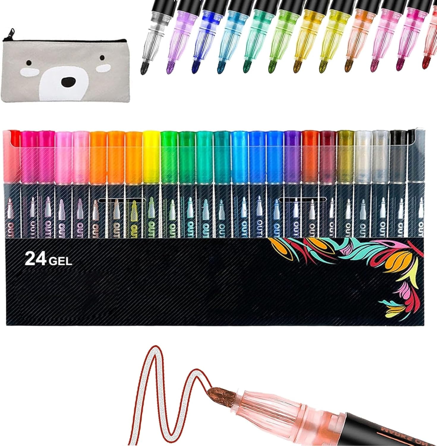 24 Colors Super Squiggles Metallic Glitter Pens,Double Line Outline Pen ...