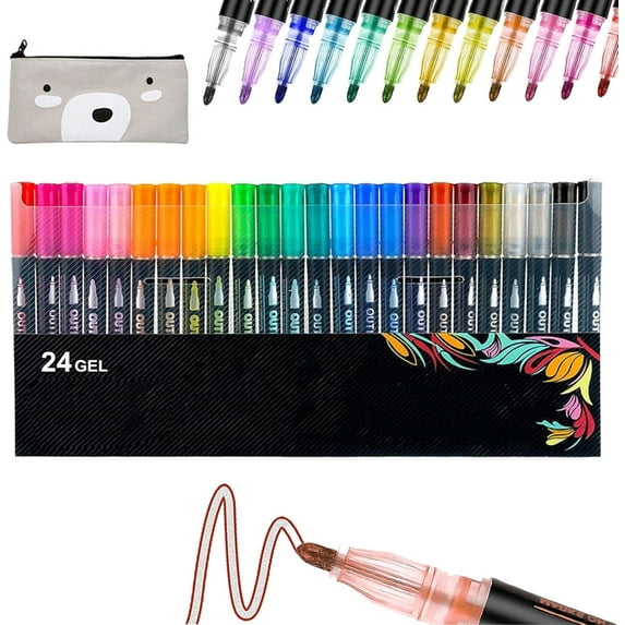 24 Colors Super Squiggles Metallic Glitter Pens,Double Line Outline Pen ...