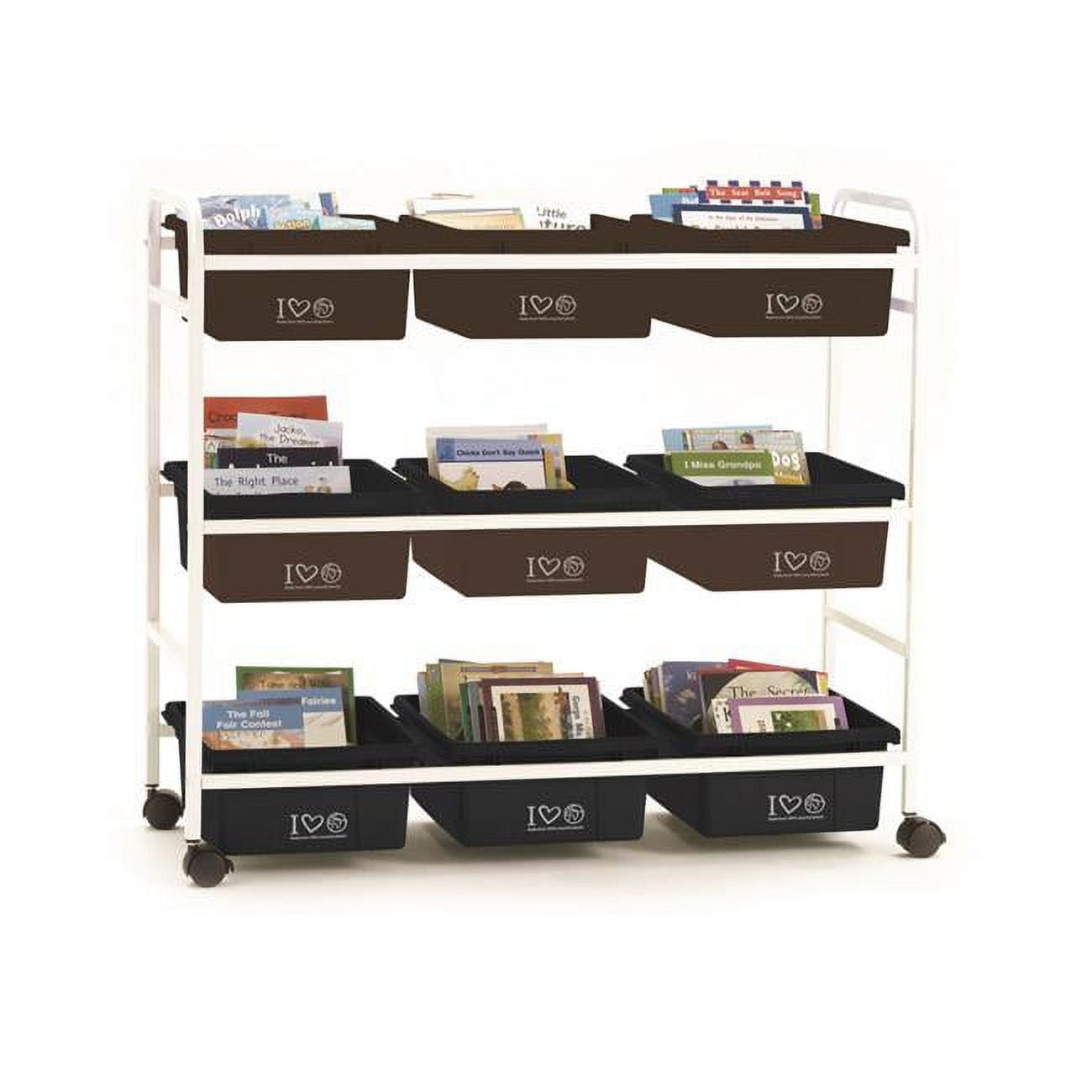 Copernicus Book Browser Cart with Plastic Tubs, 40-1/2 x 15-3/4 x 36-1/ ...