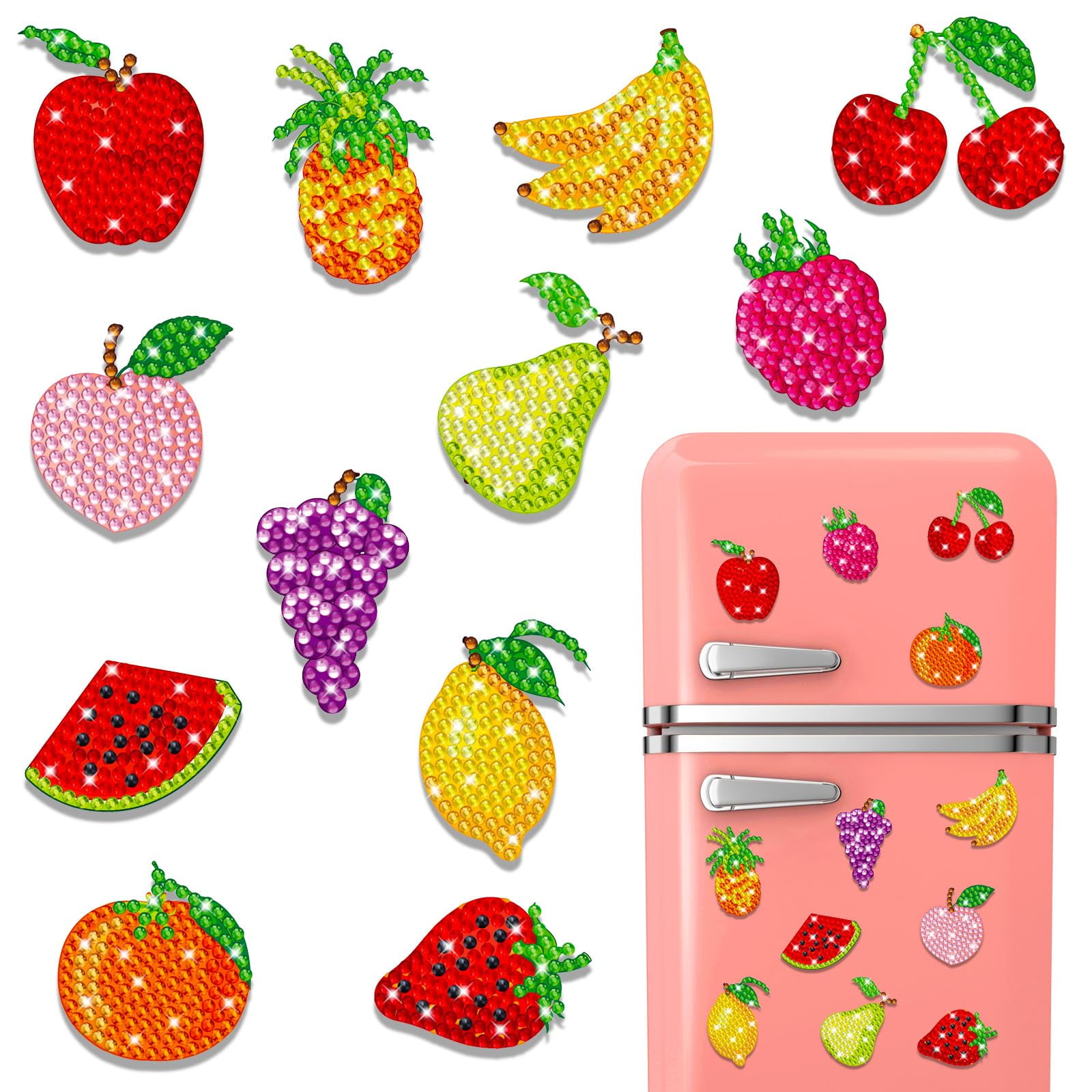 Copkim 12 Pcs Diamond Art Painting Magnets, Fruit Fridge Magnetic ...