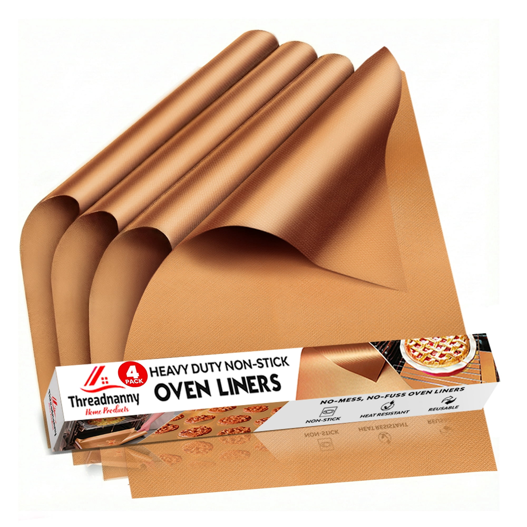 Copper 4 Pack Heavy Duty Non Stick Teflon Oven Liners Mat, Large Thick ...