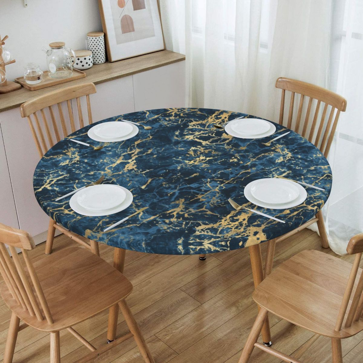 Copper And Blush Rose Gold Marble Argyle Tablecloth Round Elastic Oilproof Texture Modern ...