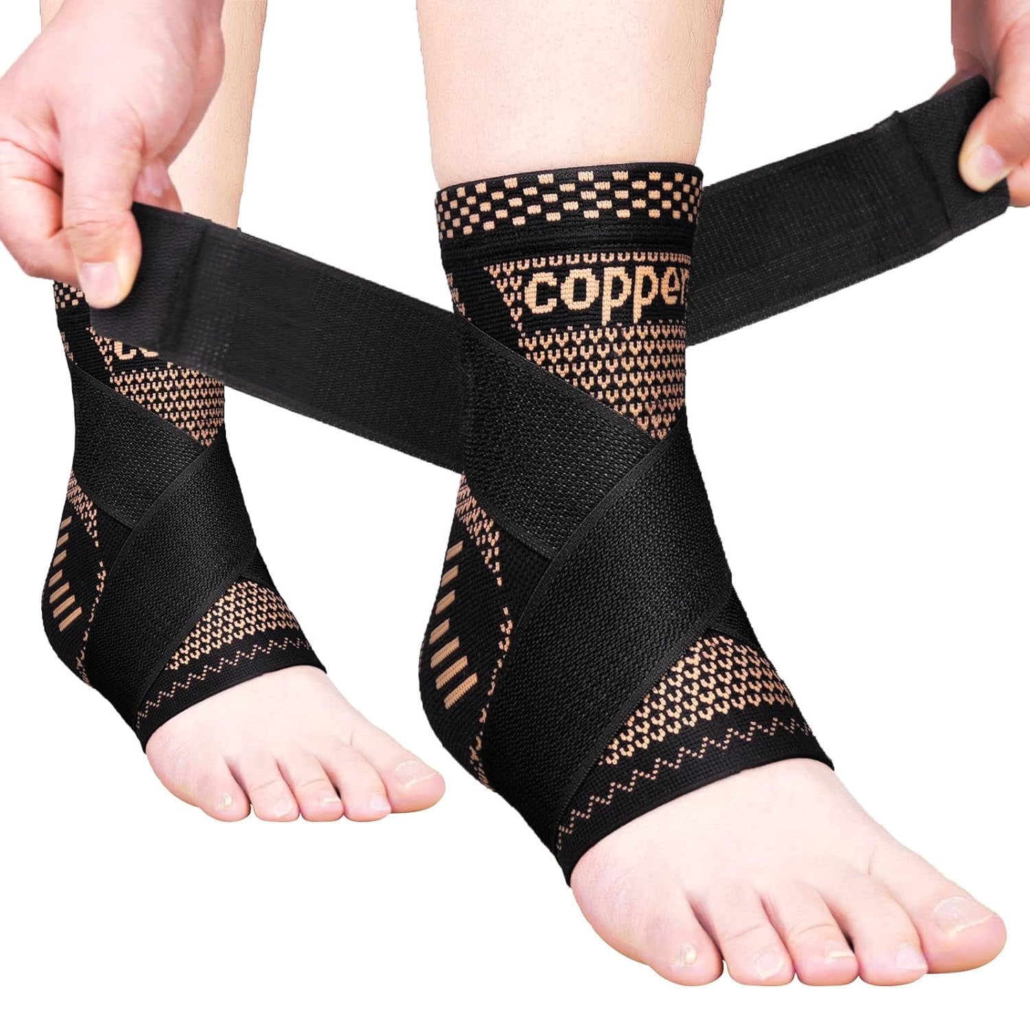 Copper Ankle Brace Adjustable Compression Sleeve (Pair)-Ankle Support ...