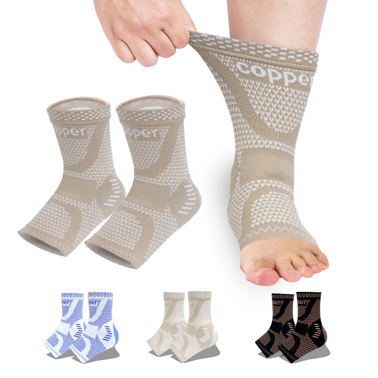 Copper Ankle Brace, Copper Infused Ankle Support Compression Sleeve for ...