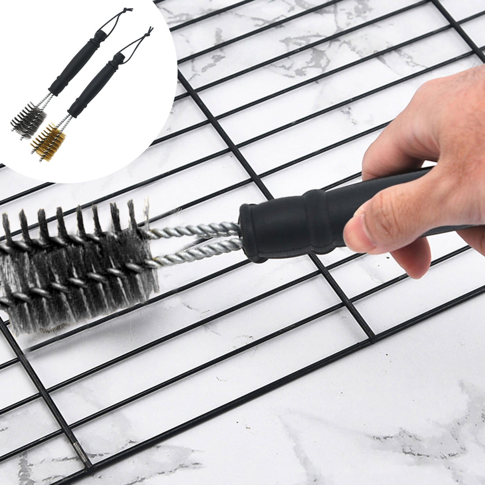 Copper Barbecue Cleaning Brush, Stainless Steel Mesh Head, Dual-Sided ...
