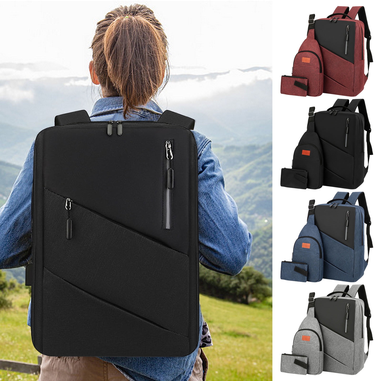 Qaailabf 3-Piece Business Laptop Backpack Set with USB Charging Port ...