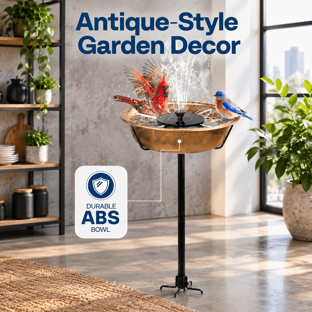Copper Birdbath with Fountain, Solar Metal Ground Stake Outdoor Bird ...