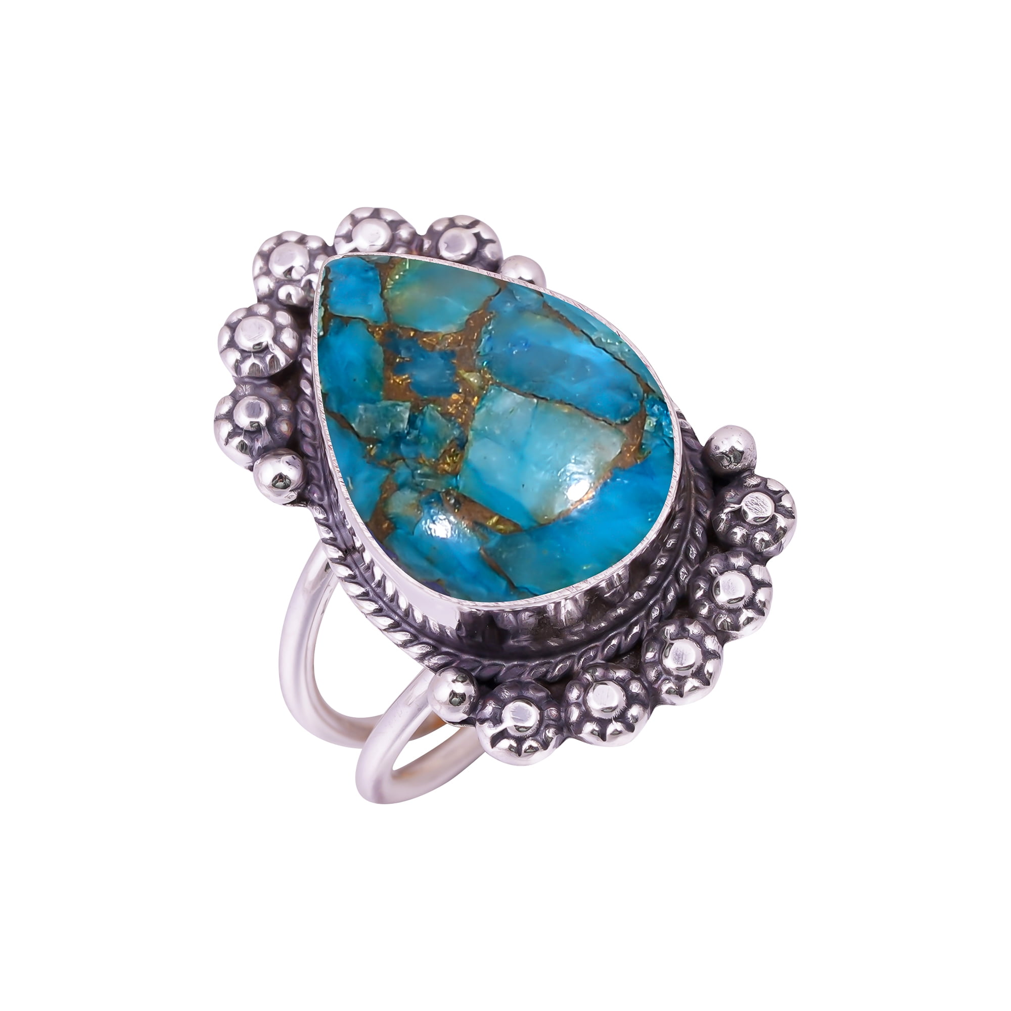 Copper Blue Turquoise Gemstone 925 Sterling Silver Ring V10782, Copper ...