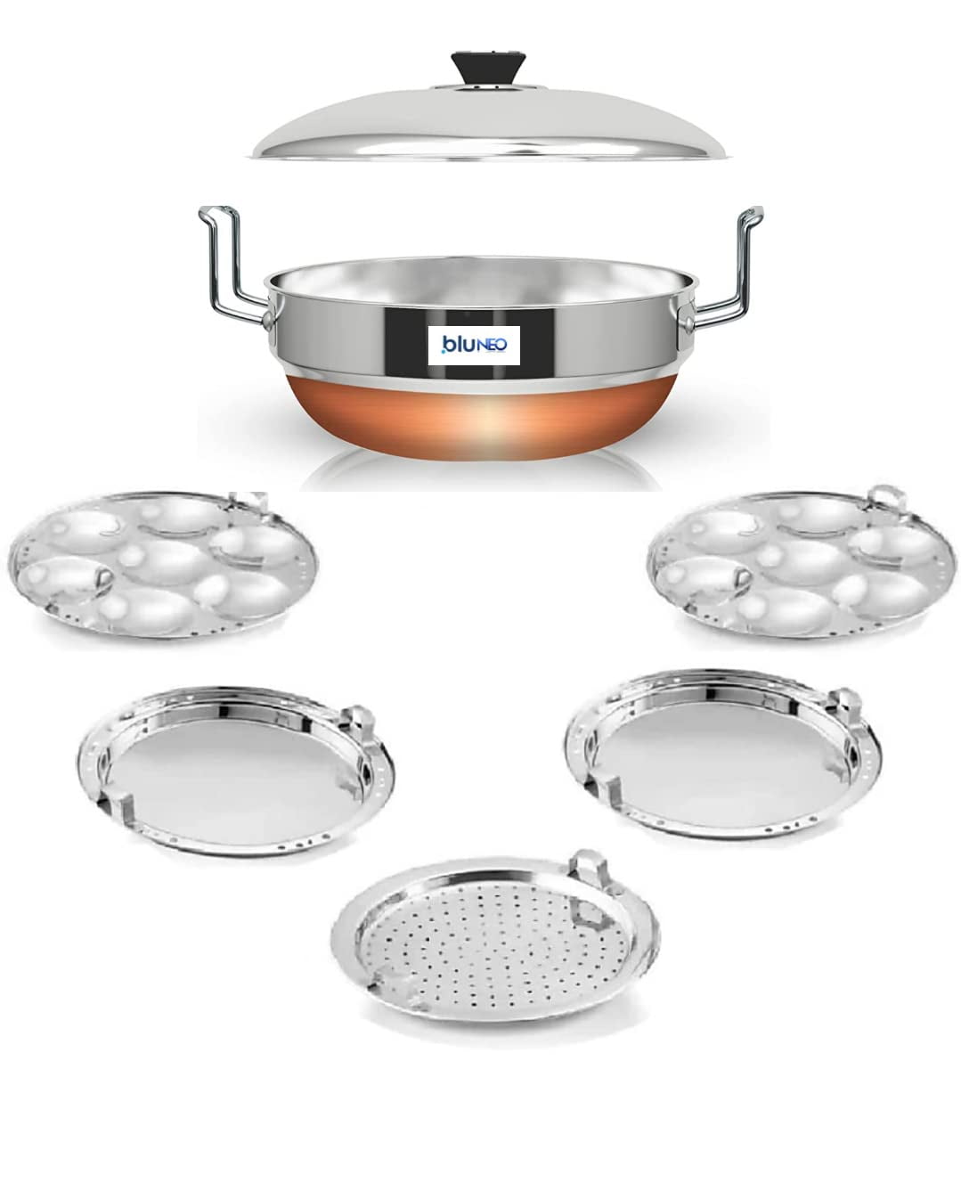 Copper Bottom Stainless Steel Multi Uses Kadai & Steamer With Lid ...
