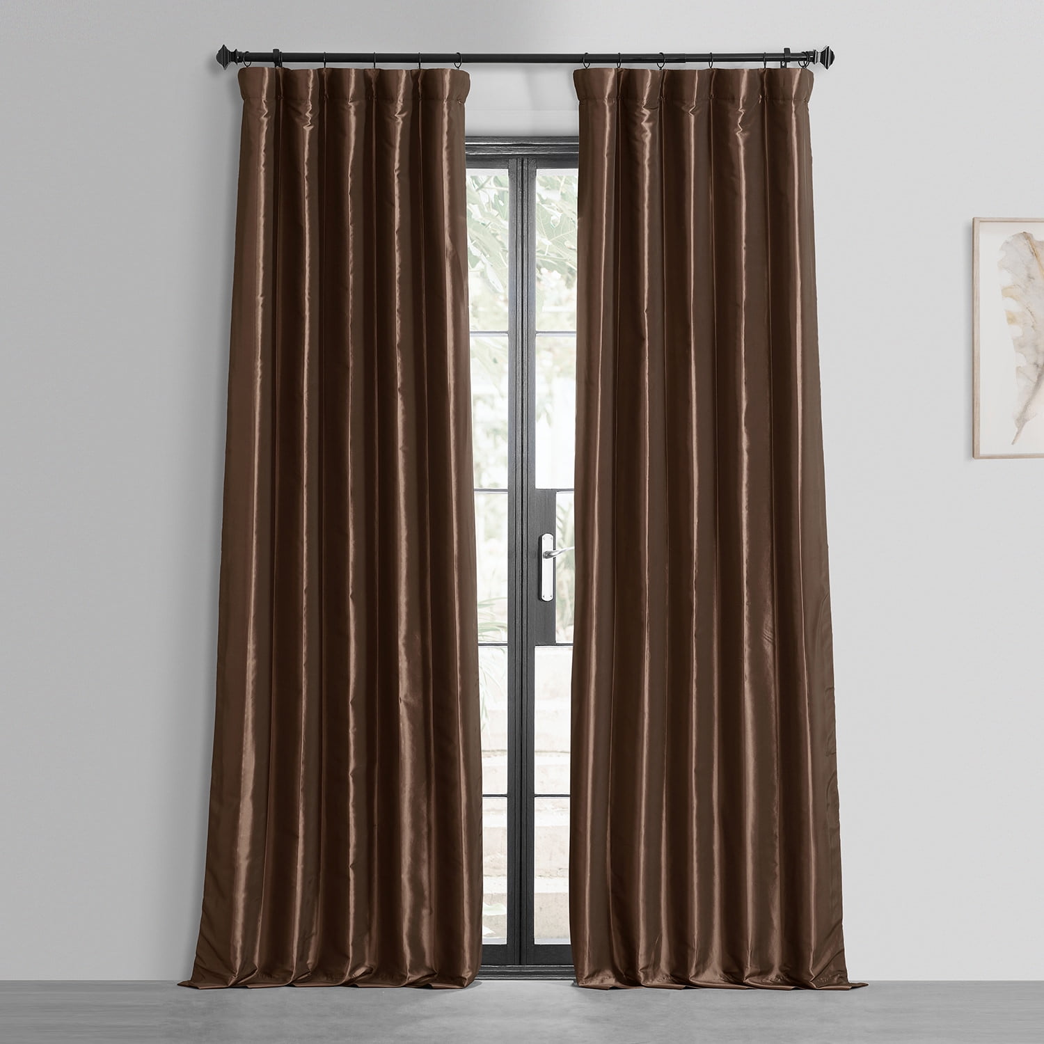 Copper Brown Block Drapes Blackout Faux Silk Taffeta Curtain, 50W X 96L ...