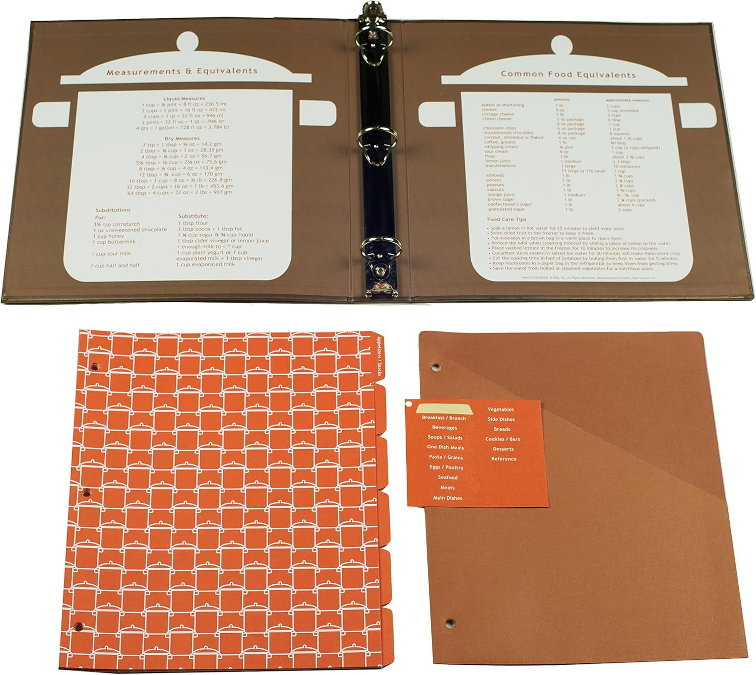 Copper Brown Recipe Binder Organizer Set with Tab Dividers, Recipe Card ...