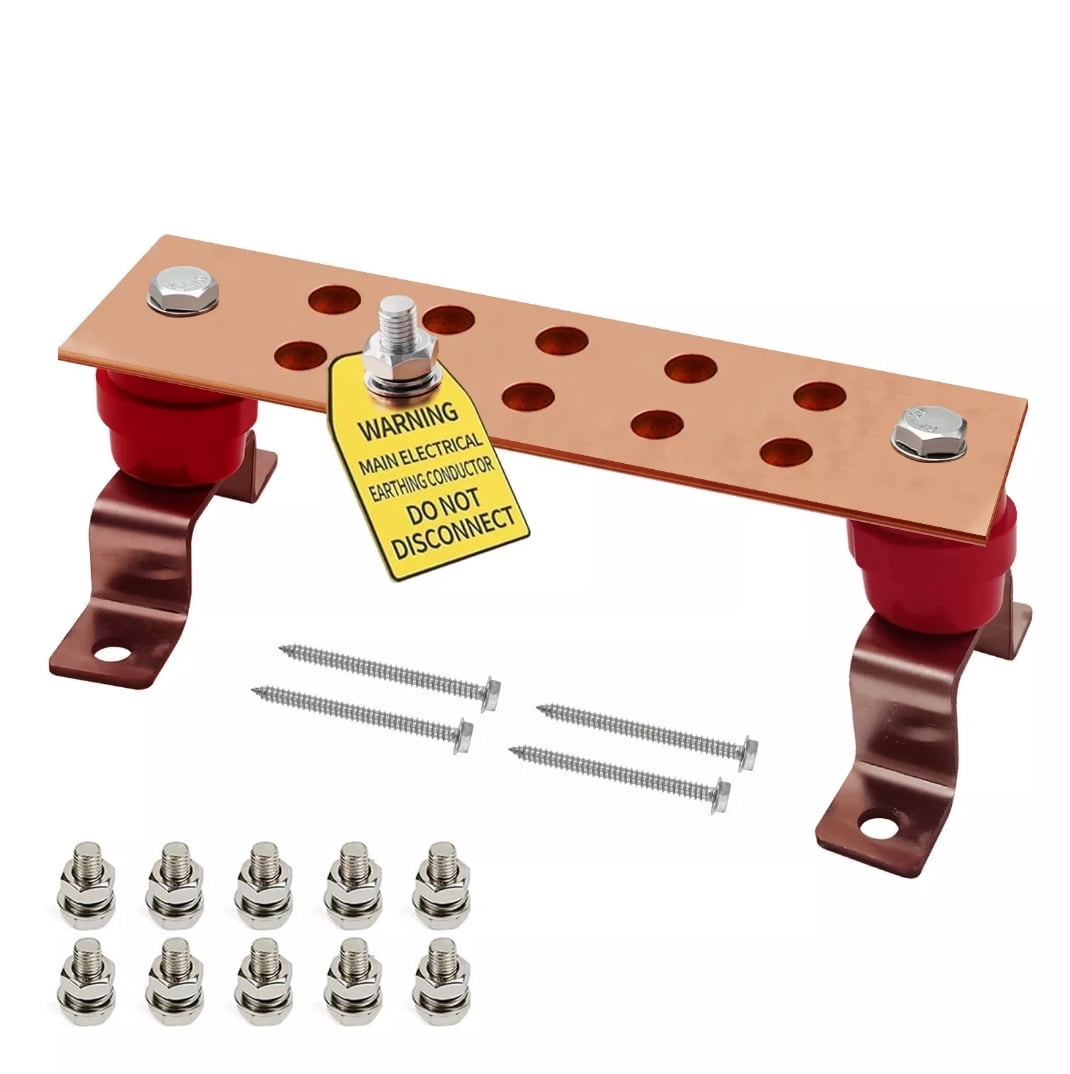 7.8" Copper Ground Bus Bar with 10 Terminal Positions, 600A Copper ...