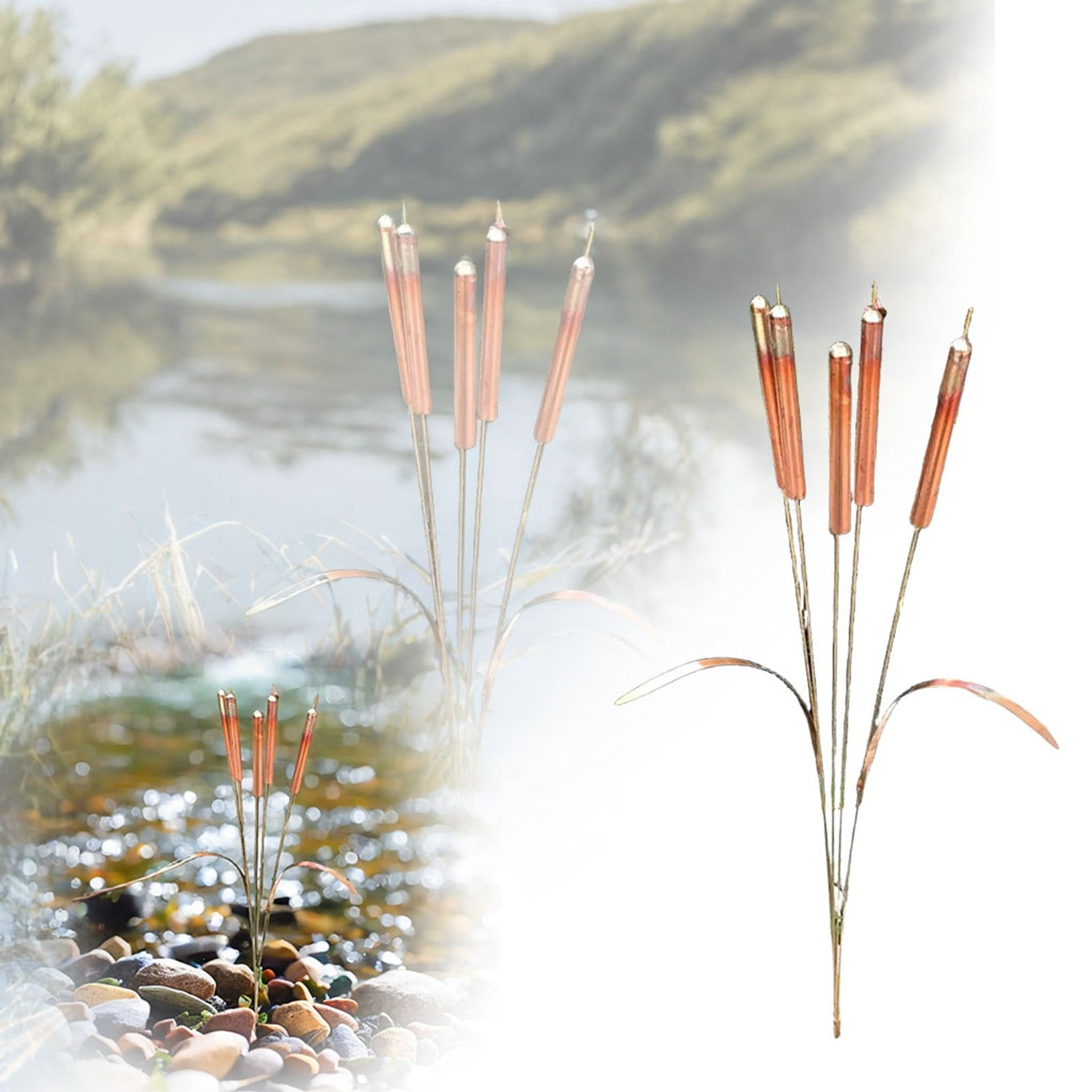 Copper Cattail Wind Chime Unique Garden Metal Sculpture Handmade ...