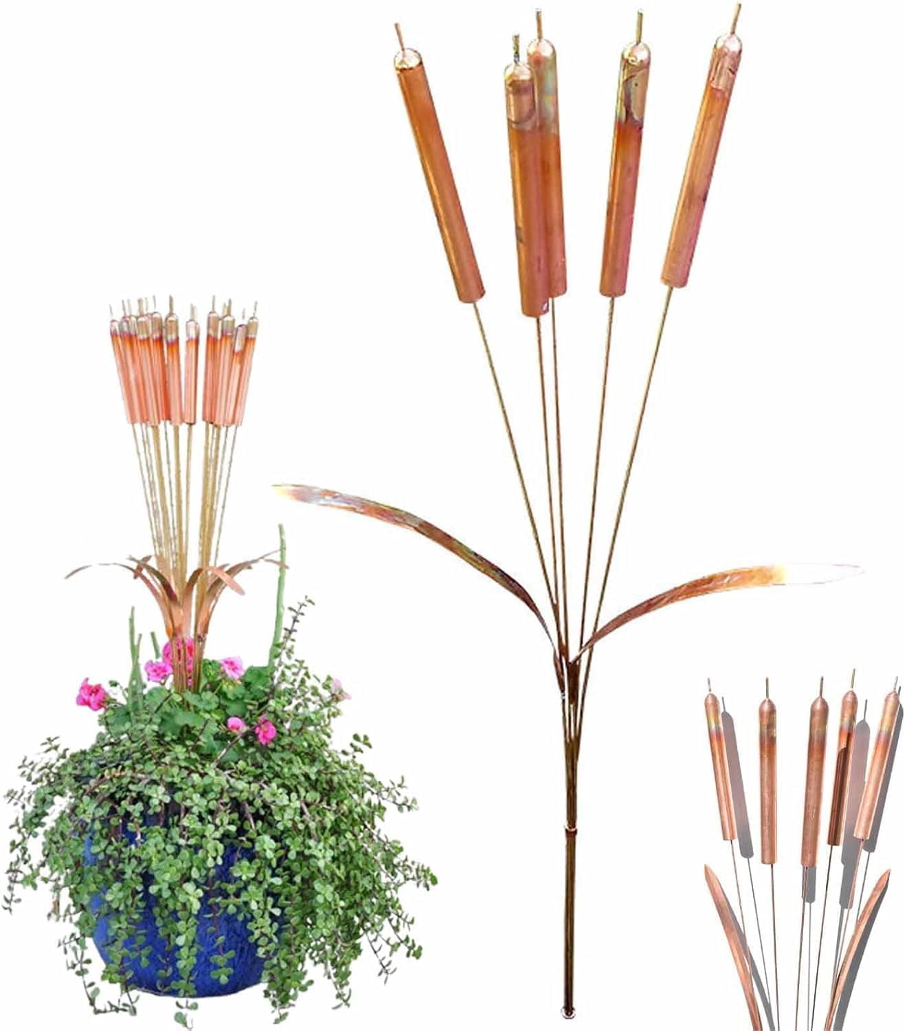 Copper Cattail Wind Chimes, 3FT Unique Handcrafted Cattail Wind Chime ...