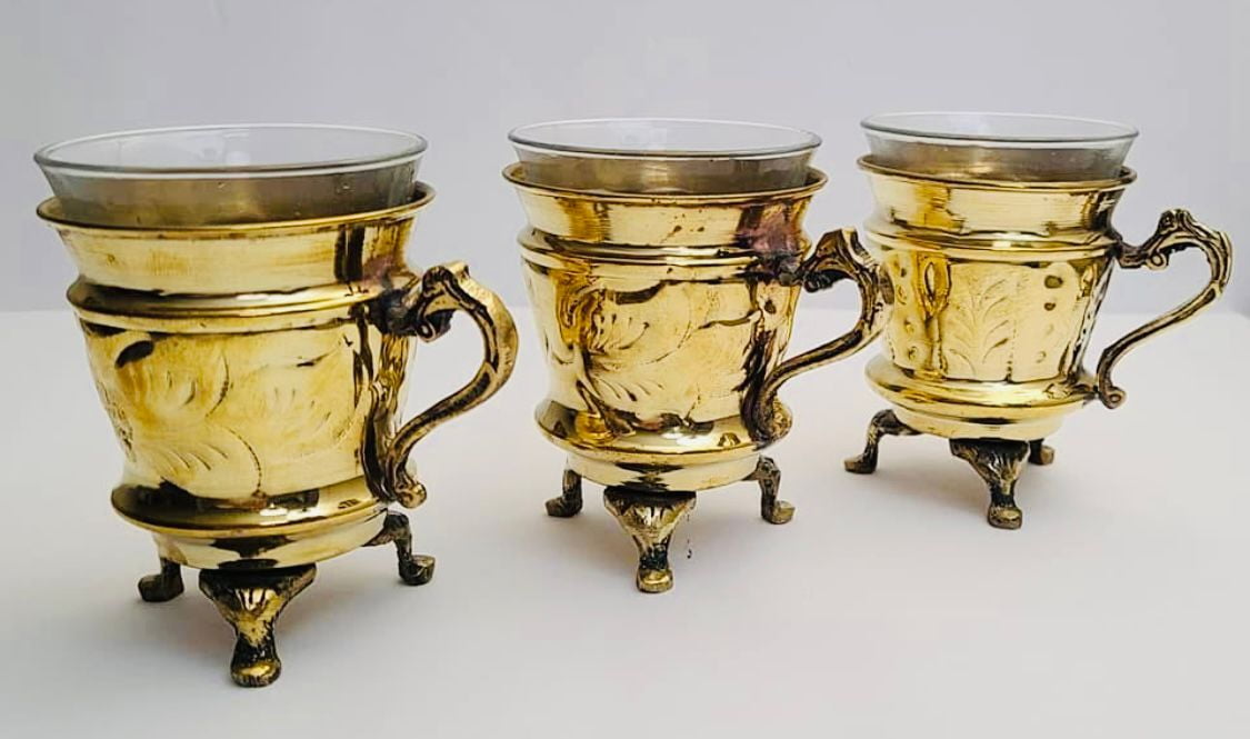 Copper Coffee Cups, Glass Coffee Mugs with Brass Base and Handles ...