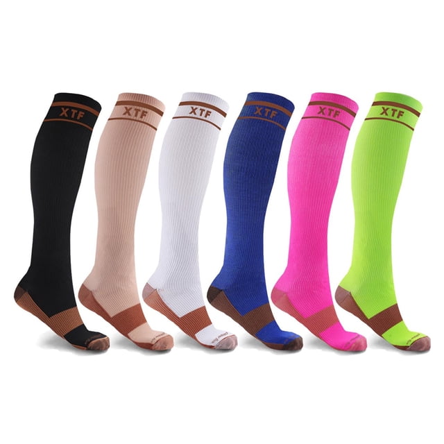 Extreme Fit Knee High Compression Socks - 6 Pair for Running, Athletics ...