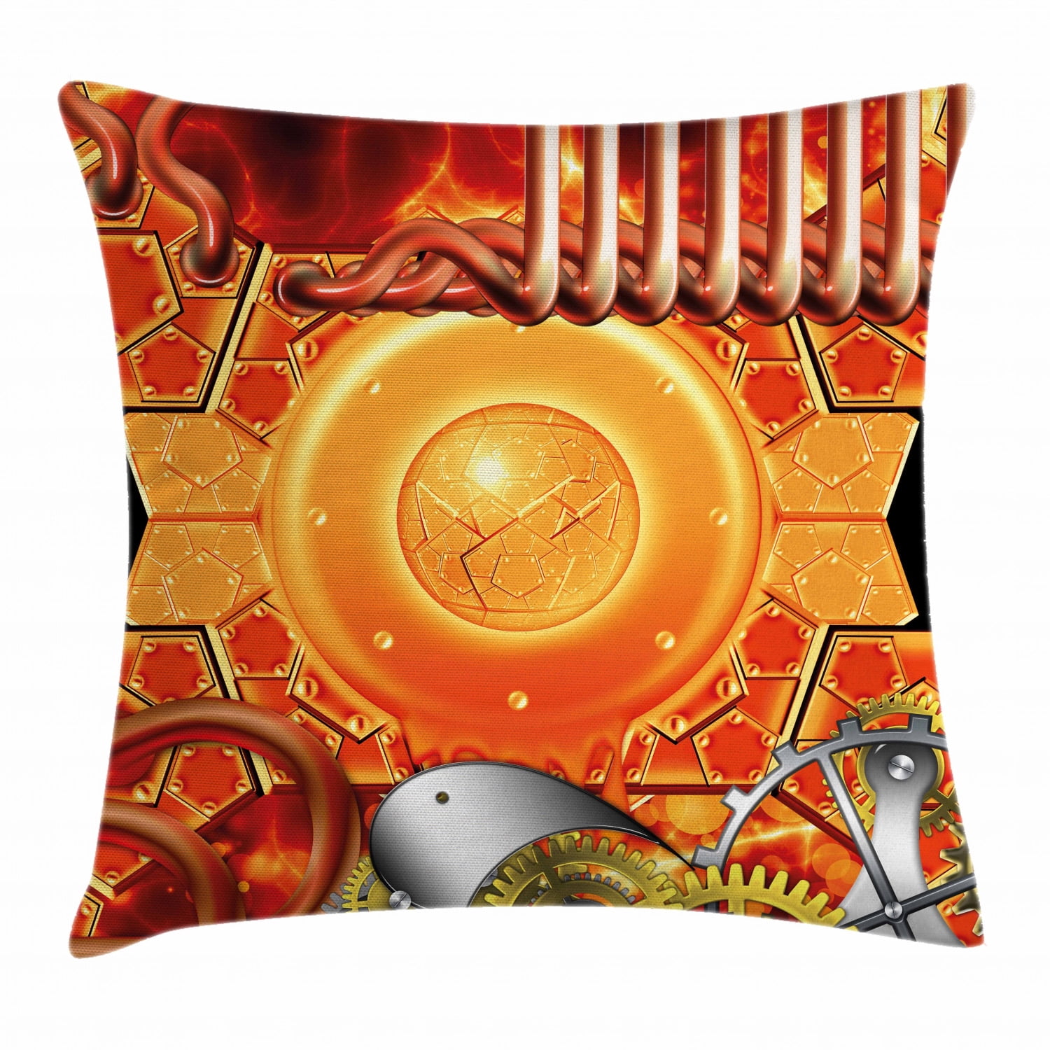 Copper Decor Throw Pillow Cushion Cover, Steampunk Retro Mechanism ...