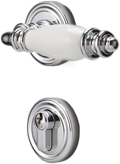 Copper Door Lock Ceramic Door Handle Bright Silver Bedroom Silent Door ...