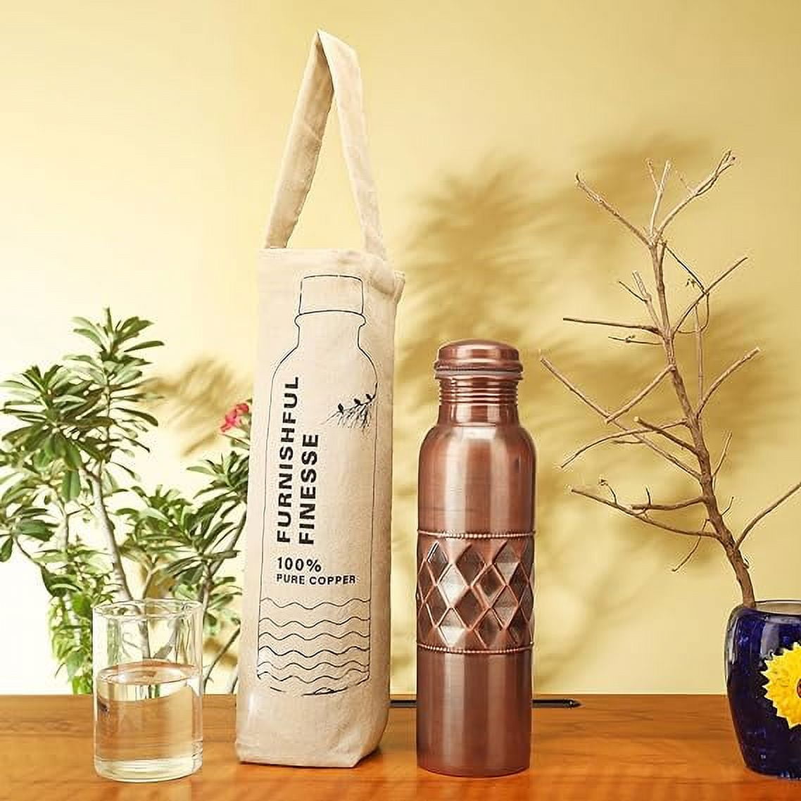 Copper Drinking Water Bottle 34 Oz Antique Black Diamond Leak Proof ...