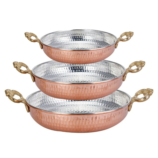 Copper Egg Pan Set | 3 Pieces Traditional Ottoman Style Handmade Round ...