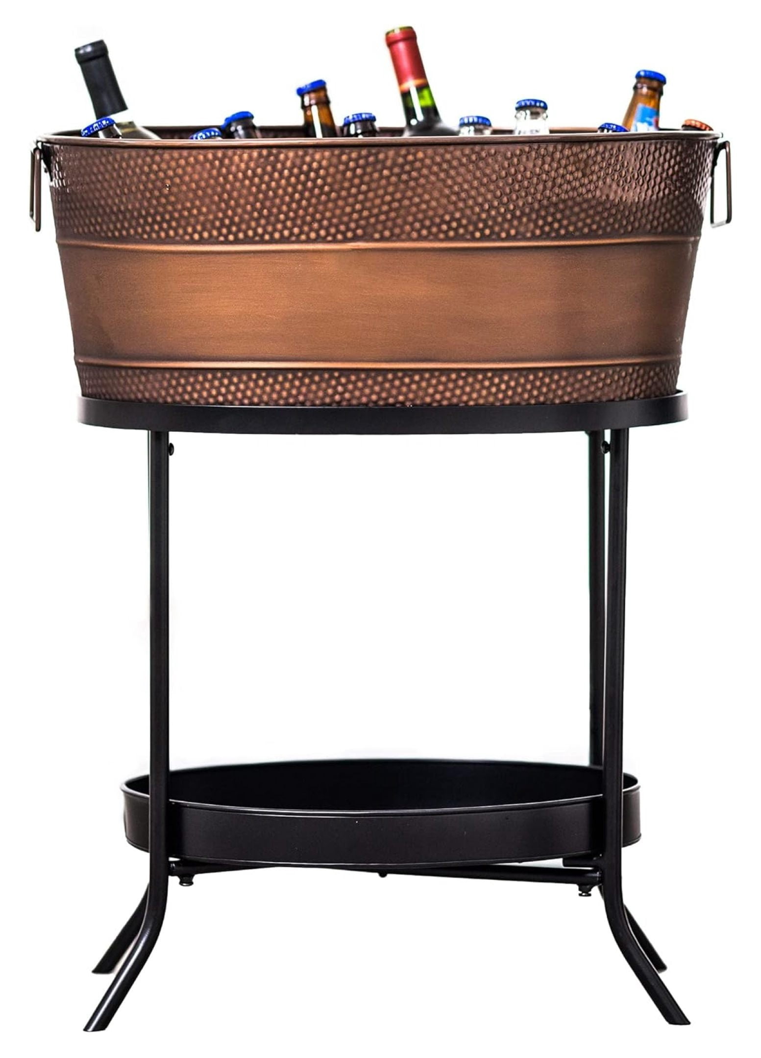 Copper Finish Hammered Galvanized Beverage Tub with Stand - 25 Quart ...