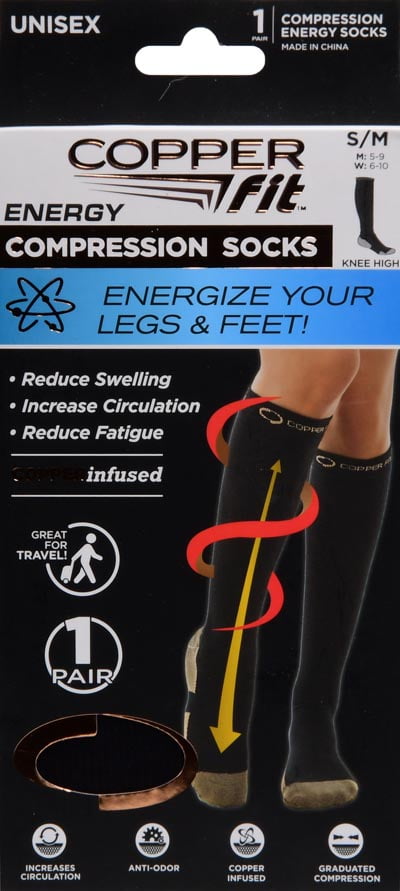 Copper Fit Energy Compression Socks, 1 pack, Black, S/M - Walmart.com