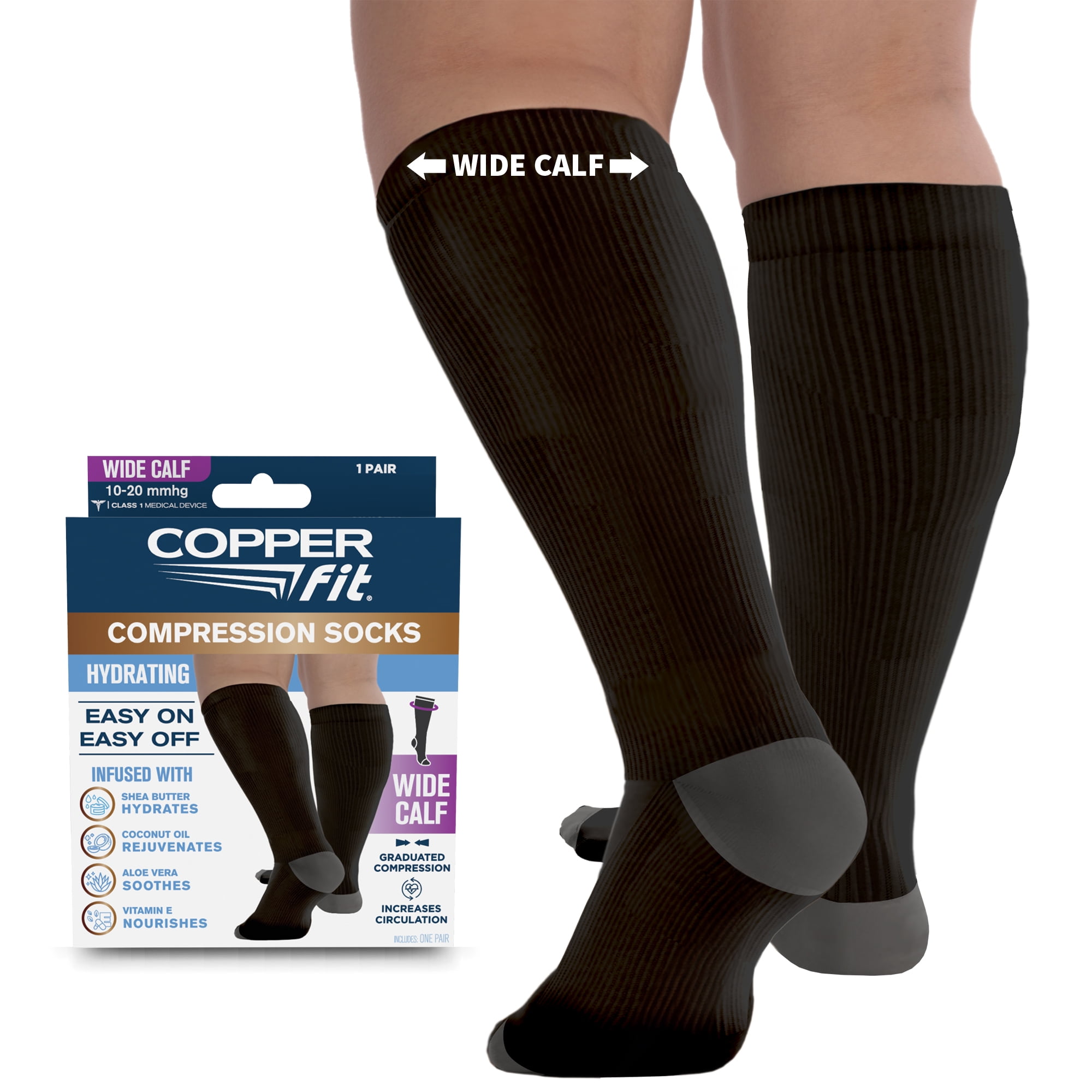 Copper Fit® Compression Socks, Wide Calf, Silky-Soft, Hydrating, Unisex ...