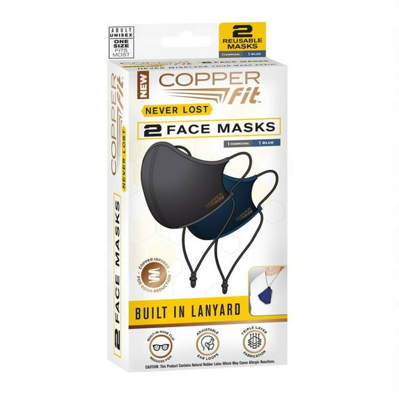 As Seen on TV Copper Fit Never Lost Face Masks, 2 Pack, Washable ...