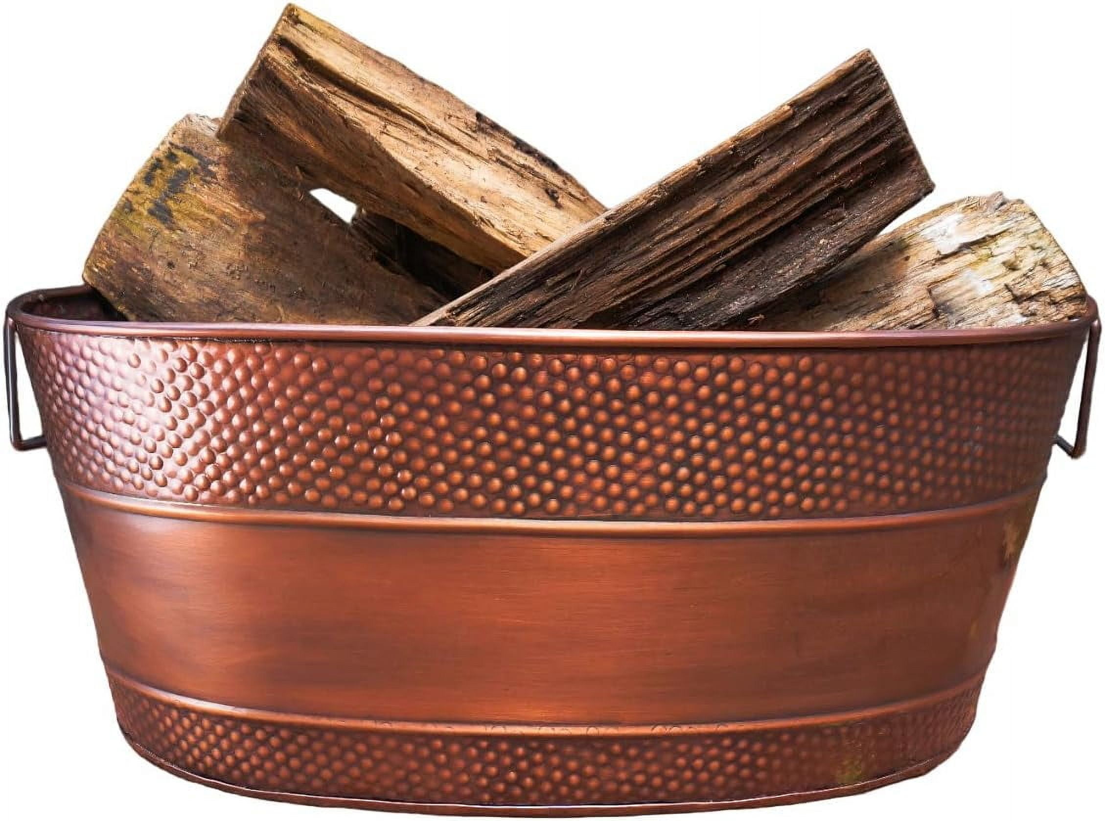 Copper Galvanized 25-Quart Tub for Firewood Storage Rack Log Holder ...