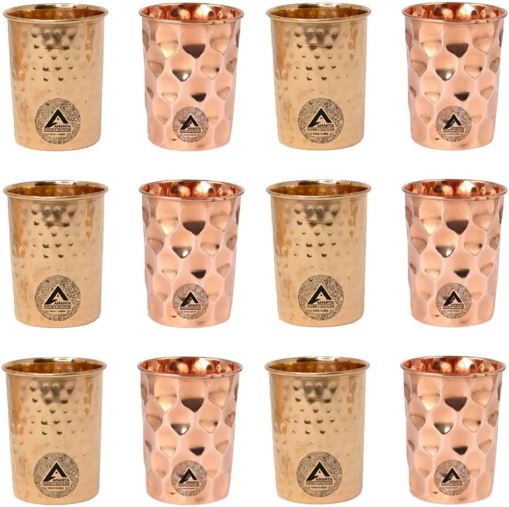 Copper Glasses Drinking Water Set of 12 Ayurvedic Health Tumblers ...
