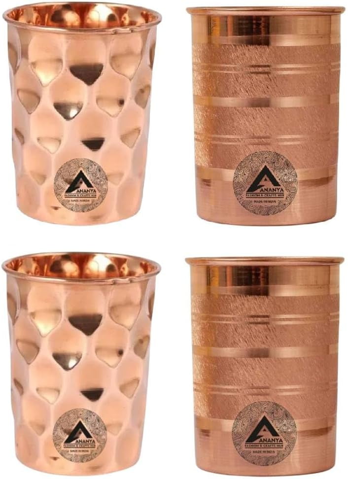 Copper Glasses Drinking Water Set of 4 Ayurvedic Health Tumblers Copper ...