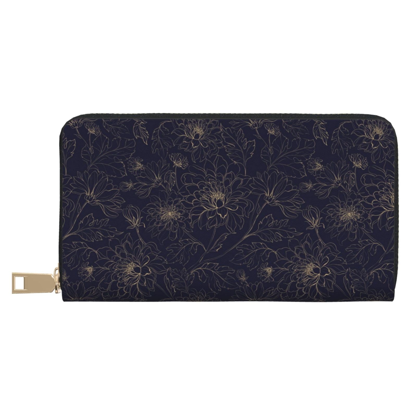 Copper-Gold Gloss Outline Chrysanthemum Wallet Women, Leather Bifold ...