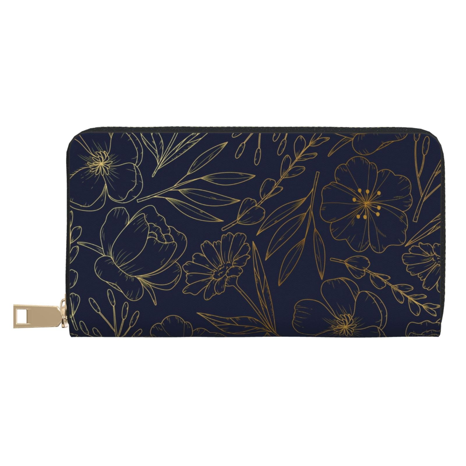 Copper-Gold Gloss Outline Flower Wallet Women, Leather Bifold Multi ...