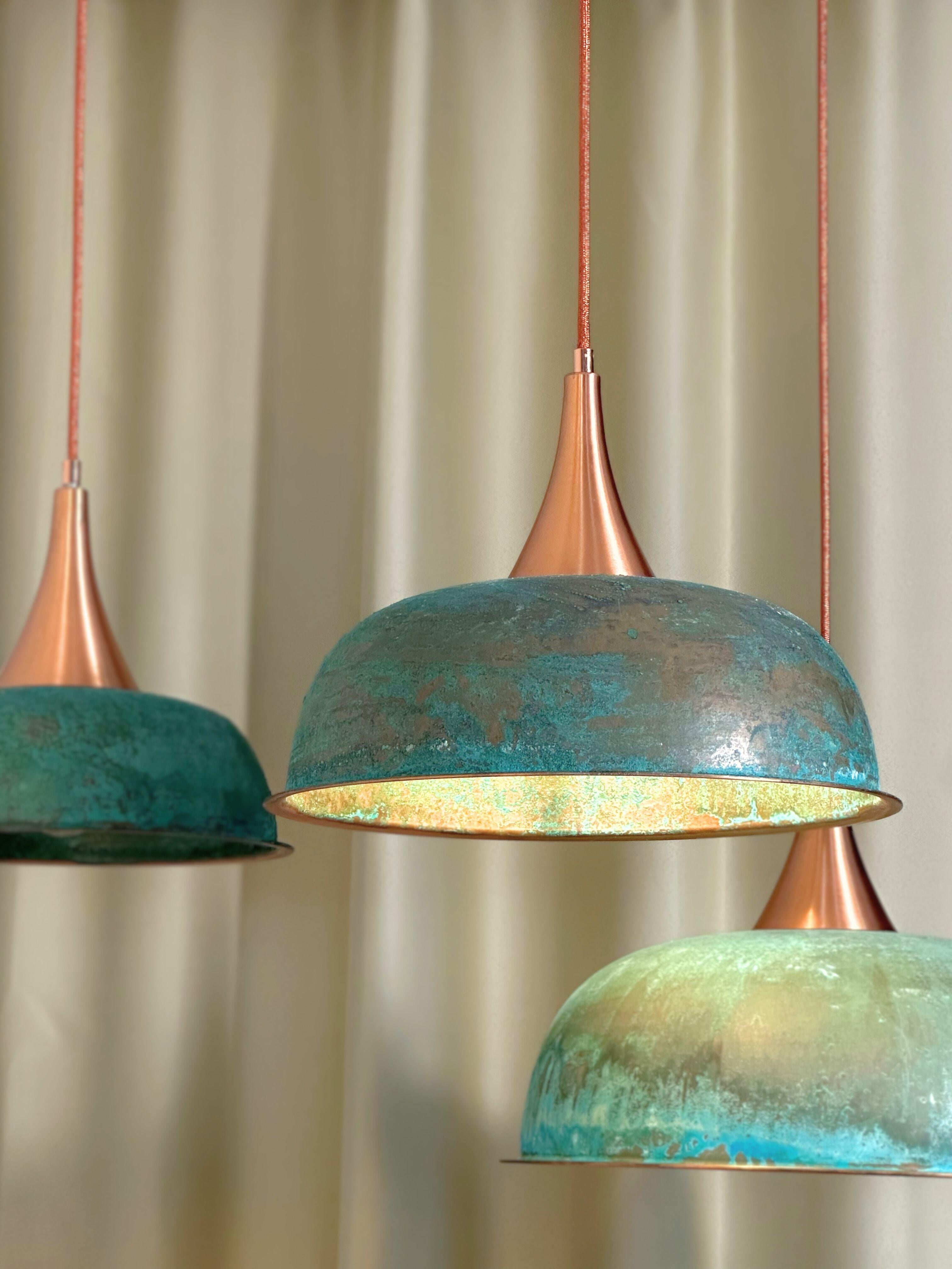 Copper Green Patina Pendant Light | Hammered Copper + Green Patina ...