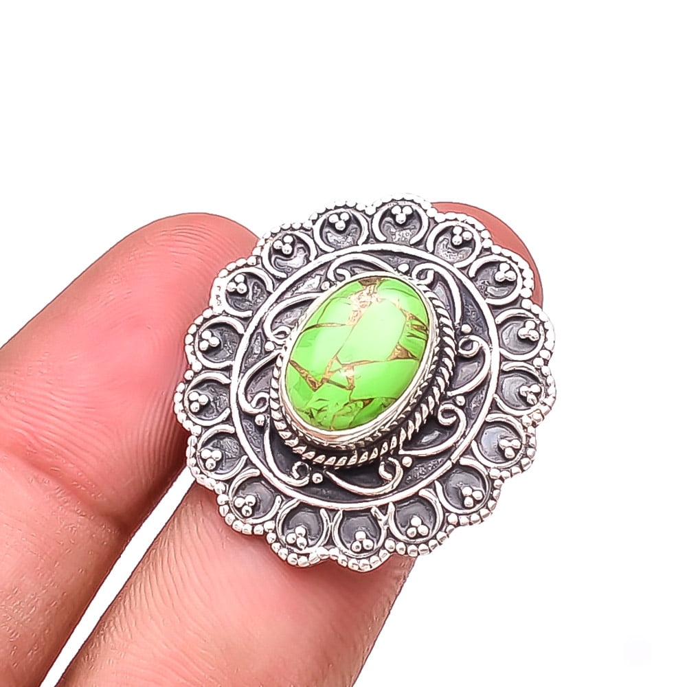Copper Green Turquoise Handmade Oxidised 925 Sterling Silver Ring S.10 ...