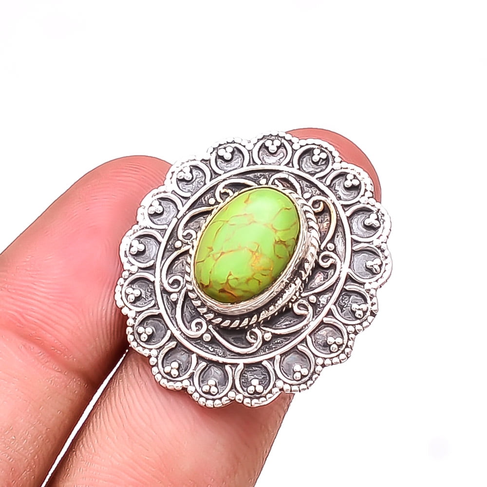 Copper Green Turquoise Handmade Oxidised 925 Sterling Silver Ring S.7 R2 - Walmart.com