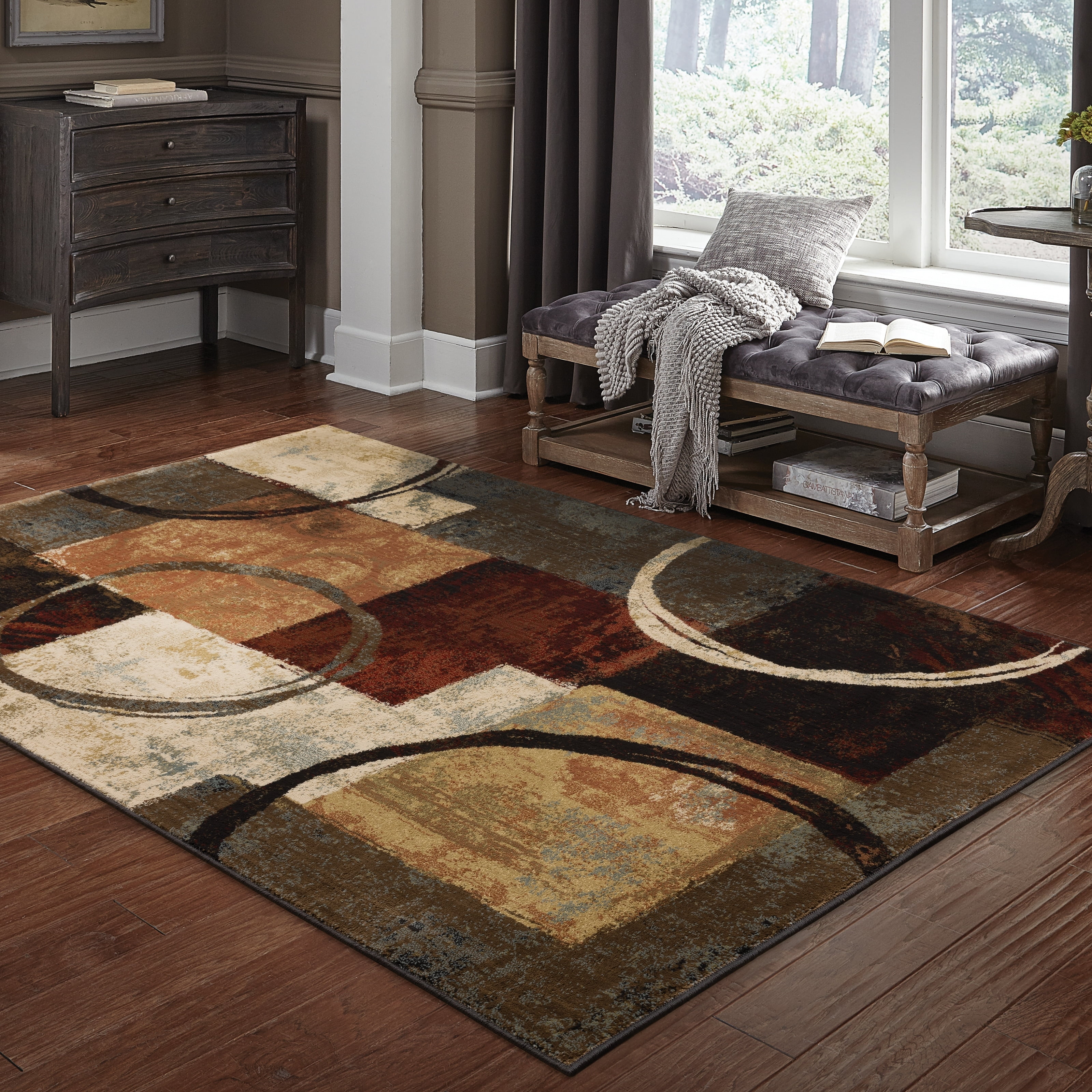 Copper Grove Style Haven Blocks and Rings Brown/ Black Area Rug 3'10" x ...