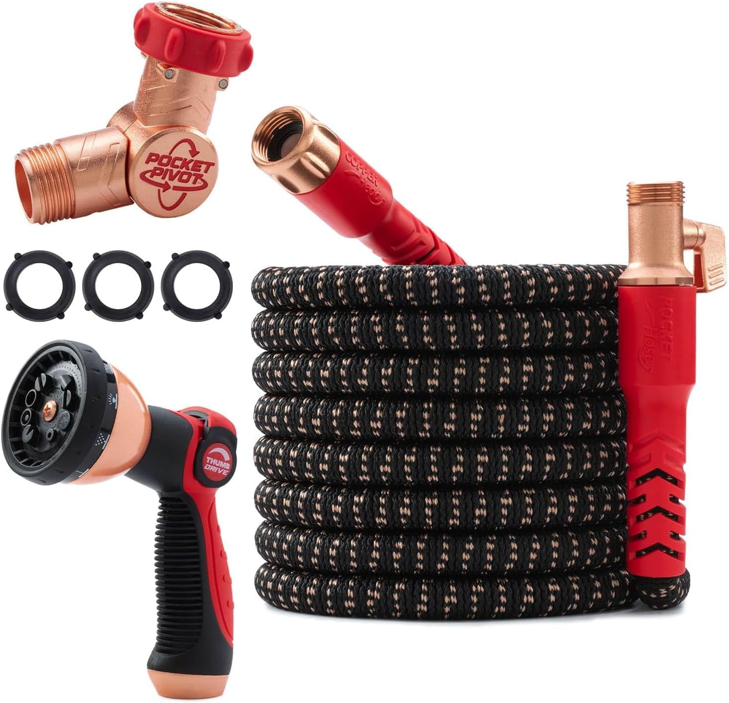 Copper Head UV w/Pocket Pivot, Expandable Garden Hose 75 FT w/10 ...