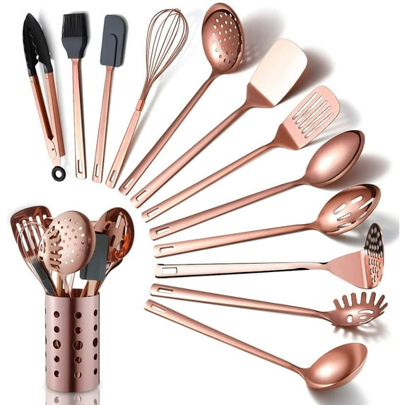 Copper Kitchen Utensils Set,13 Pieces Stainless Steel Cooking Utensils ...