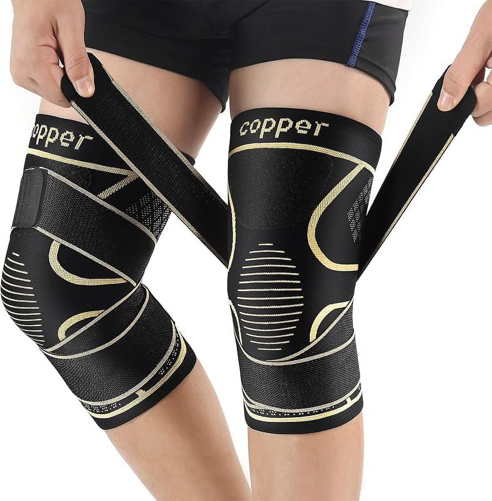Copper Knee Braces with Strap for Knee Pain Women and Men(2 Pack), Knee ...